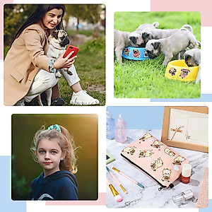 8 Pieces Pug Dog Hair Scrunchies with Funny Pug Dogs Makeup Bag and 50 Pieces Kawaii Pug Dog Stickers, Cotton Rounds Elastic Hair Bands Girls Hair Accessories and Cosmetic Bags Organizer for Girls