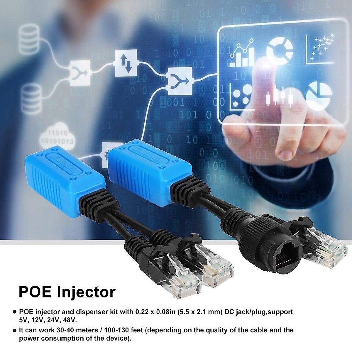Tosuny 2pcs Splitter RJ45 Combiner POE Adapter Connectors Power Cable Kit Works with IP Security Cameras, Wireless Access Points