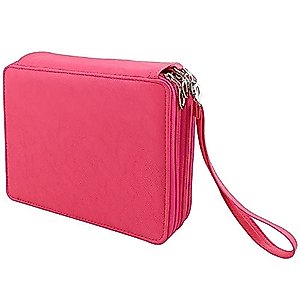 Shulaner 72 Slots Colored Pencil Case with Zipper Closure PU Leather Pen Organizer for Prismacolor Watercolor Pencils Crayola Colored Pencils or Marco Pencils (Rose Red, 72 Pencil Case)