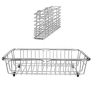 blitzlabs Dish Drying Rack Expandable Dish Drainer Rack Large Drain Dish Rack Shelf in Sink or Over Sink or On Counter Stainless Steel Dish Rack with Utensil Silverware Cutlery Holder