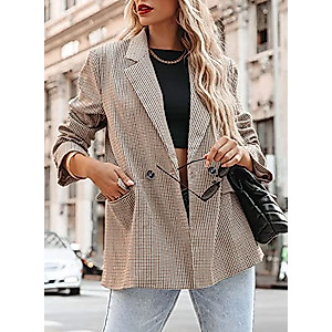ARTFREE Womens Casual Blazer Button Lapel Long Sleeve Work Business Plaid Blazers Jackets Outfits with Pockets XL