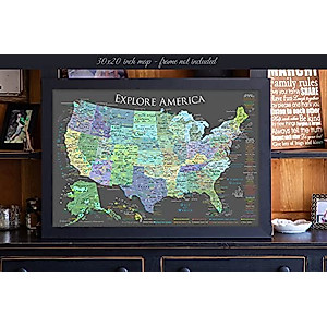 National Parks Map Poster with 600+ NPS Site and USA Travel Destinations - Slate Edition (24W x 18H inches)