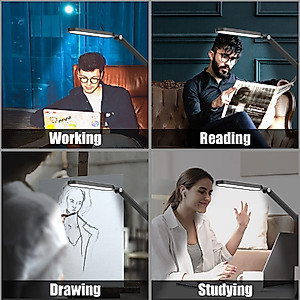 LED Desk Lamp,JKSWT Eye-Caring Adjustable Swing Arm Desk Light with Clamp,72 Led,5 Color Modes,5 Brightness Levels Table Lamp, Office Lamp with Memory Function and Touch Control,Black