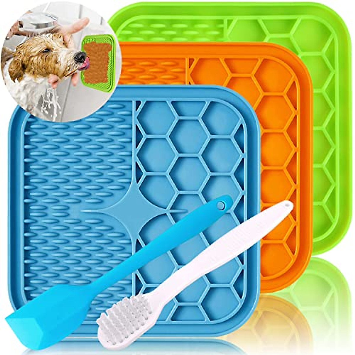 Kwispel Dog Lick Mat, 3 Pcs Lick Mat for Dogs with Suction Cups for Anxiety, Peanut Butter Dog Licking Mat Slow Feeder Dispensing Treater Lick Pad for Dogs Cats Bathing Grooming