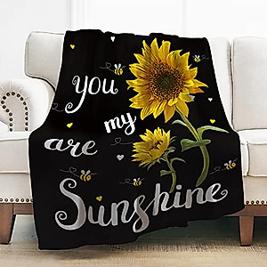 Levens Sunflower Blanket Gifts for Women Girls Mom, You are My Sunshine Decoration for Home Bedroom Living Room All Seasons, Soft Fluffy Lightweight Throw Blankets Black 50"x60"