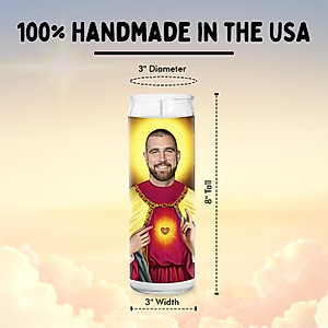 Travis Prayer Candles - Funny Gift Saint Candle - Votive Glass Jar White Candle - Devotional Candles for Football Lovers - Handmade Soy Wax Candles - Unique Novelty Gift for Football Fans