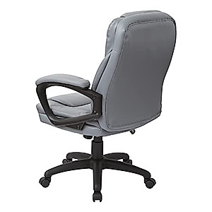 Office Star FL Series Faux Leather Manager's Adjustable Office Chair with Lumbar Support and Padded Arms, Charcoal Grey