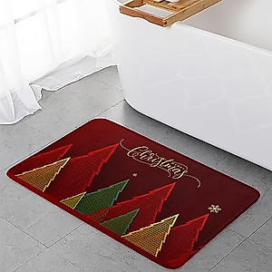 Door Mat Red Yellow Green Trees Memory Foam Cushioned Kitchen Rug, 16x24 Inch Water Absorbent Soft Touch Standing Mat for Bathroom, Office, Sink, Laundry, Home Merry Christmas Snowflakes