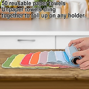 50PSC Reusable Paper Towels Washable Roll Super Absorbent Cotton Cloths Paper Towels Reusable Washable Kitchen Paper Towels for Household Cleaning(Multi Colors, Solid Style)