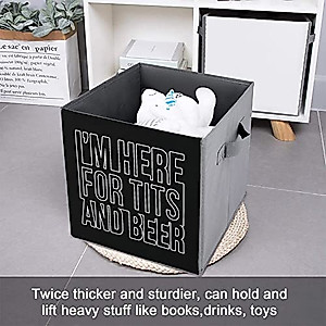 I'm Here for Tits and Beer Foldable Storage Bins Printd Fabric Cube Baskets Boxes with Handles for Clothes Toys, 11x11x11