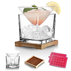 USEEKRIL Stemless Martini Glasses Set of 2 with Caviar Chiller - Martini Glass with Caviar Serve Bowl - Elegant Bar Cocktail Glasses Gift Set for Manhattan,Margarita,Martini,Cosmopolitan