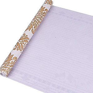 Yija Nordic Style Waterproof Shelf Drawer Liner Self-Adhesive Cabinet Sticker 17.7 Inch by 98 Inch (Gold Damask)