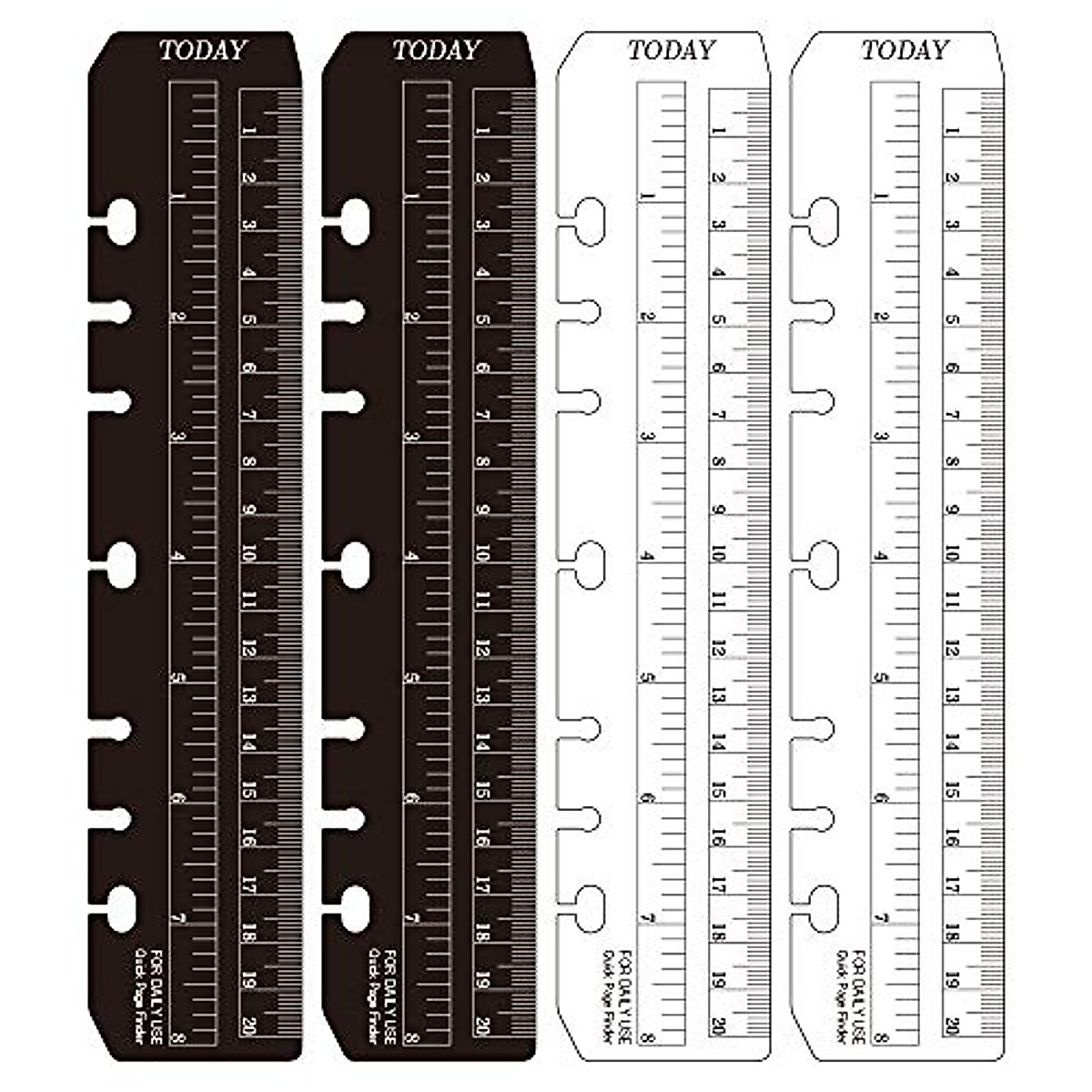 JKJF 4 Pcs Plastic Page Marker Snap-in Bookmark Ruler Binder Ruler for A5 Size 6-Hole Notebook Filler - Clear and Black