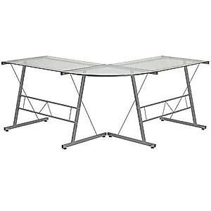 Flash Furniture L-Shaped Desk 83.5" Computer Corner Desk, Gaming Corner Desk, Home Office Corner Desk, Gaming Desk, Space Saving, Easy to Assemble, Clear