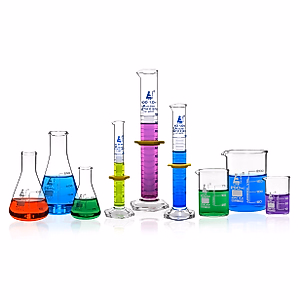 Chemistry Lab Glassware Set, 9 Pieces - Includes 3 Beakers, 3 Erlenmeyer Flasks & 3 ASTM, Class A Graduated Cylinders - Borosilicate 3.3 Glass – Eisco Labs