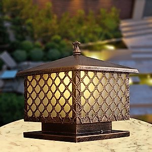 DAKWA European Bronze Post Cap Lights with Striped Glass Shade Column Lantern Rainproof Street Outdoor Lighting for Outside Patio Yard (Size : Width:15.7nch)