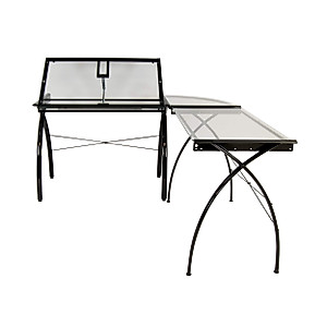 SD STUDIO DESIGNS Futura LS WorkCenter with Tilt Top Adjustable Drafting Table Craft Table Drawing Desk Hobby Table Writing Desk Studio Desk, Black / Clear Glass.