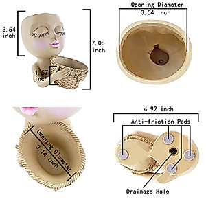 CLEECOO Face Planter Pots Head Planter Pots Double Flower Pots in One for Indoor and Outdoor with Drainage Hole(Large Size) (Khaki)