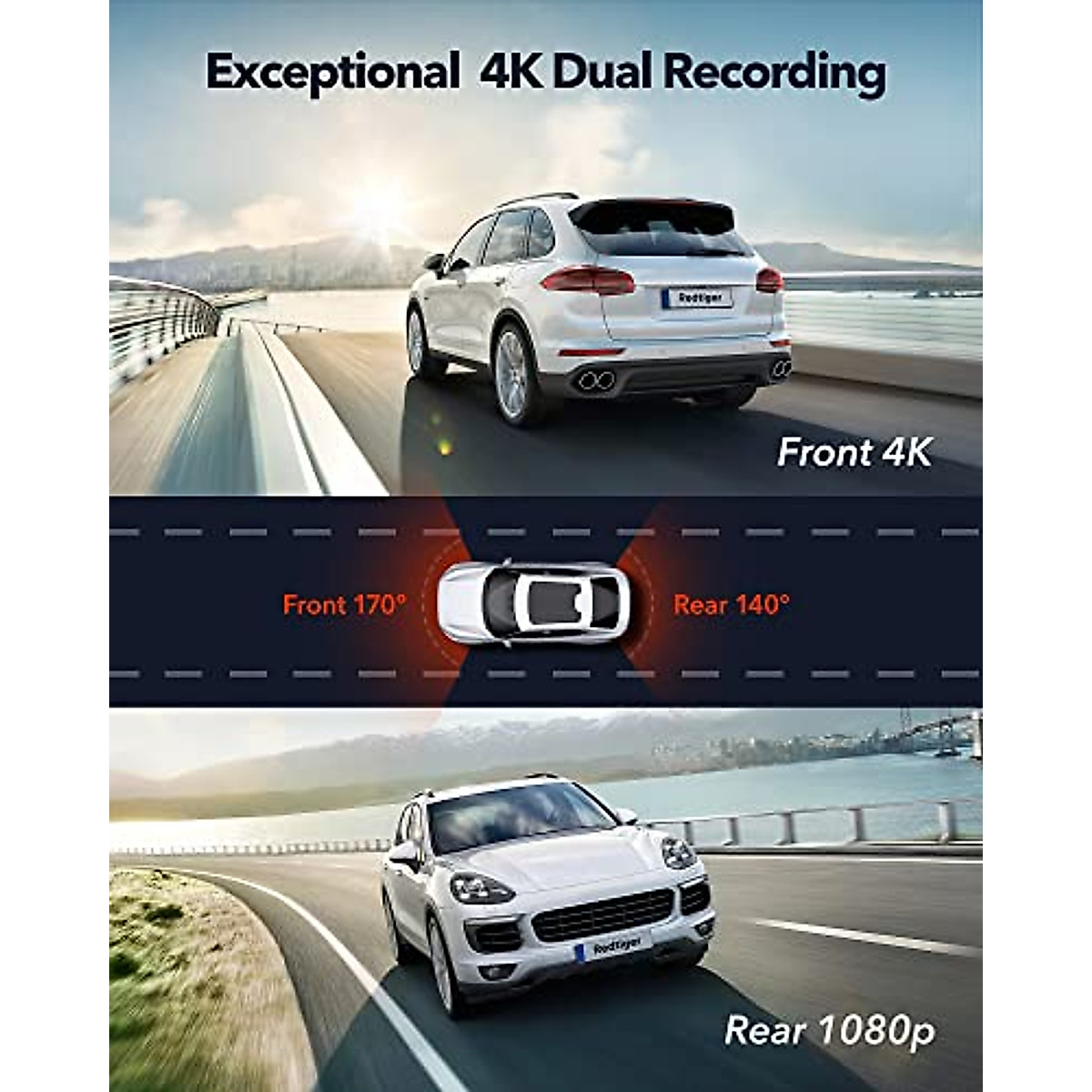 REDTIGER Dash Cam 4K Front and Rear 1080P, WiFi GPS Car Camera with Free 32GB SD Card, Dual Dash Camera for Cars, Loop Recording, Night Vision, Parking Mode, Smart App Control, Support 256GB Max