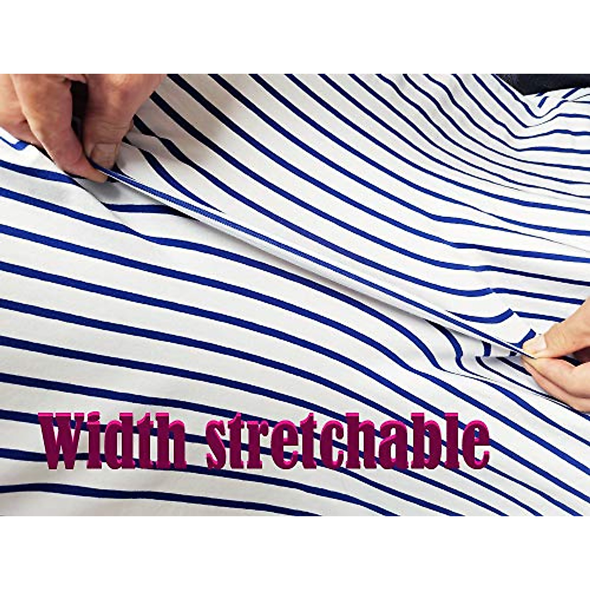 Fabric by The Yard Cotton Spandex Blue and White Stripes Single Jersey Knit Fabric Yarn Dyed 4 Ways Stretch for T Shirt Pajama Skirt Pet Dec.Table Cloth Dust Cover Pet Deca DIY (1 Y)