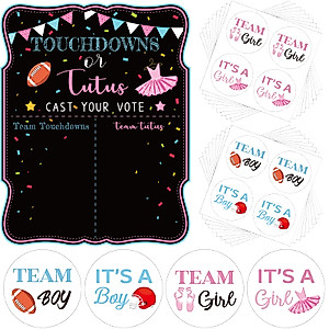 Touchdowns or Tutus Gender Reveal Poster Sign Party Supplies Decorations Boy or Girl with 72 Pcs Gender Reveal Stickers for Summer Baby Shower Gender Reveal Decorations (Touchdowns or Tutus)