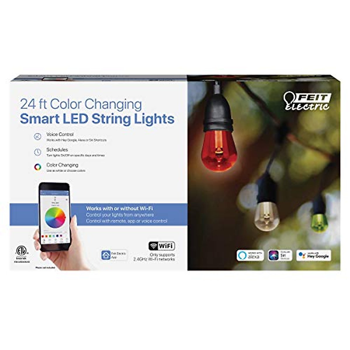 Feit Electric 24" 12pc. Light Color Changing Smart WiFi String Lights with Scheduling Features and Works with Alexa/Google Assistant, Heavy Duty and Weather Resistant - Clear Bulb - SL24-12/RGBW/AG