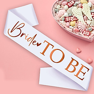 Generic Bride to Be Sash with Rose Gold Foil, White Bachelorette Sash for Bridal Shower Bachelorette Party Wedding Hen Party Decorations Engagement Gifts Jokes and Favors
