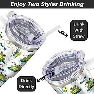puhnhsv 30 oz Frog Tumbler with Handle and Straw, 30oz Insulated Stainless Frog Tumbler Coffee Travel Mugs Cup Water Bottle Frog Lovers Gifts for Women Girls