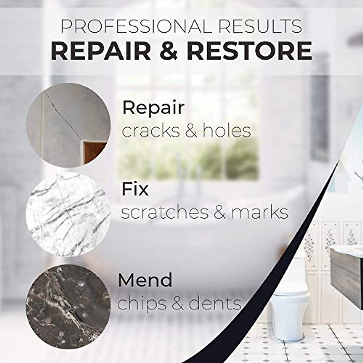 Tile Repair Kit Stone Repair Kit - Porcelain Repair Kit, Marble Repair kit, Tub and Tile Refinishing Kit, Crack Chip Ceramic Floor, Shower Tile Gap Filler & Bathtub Repair Kit, Granite Filler Repair