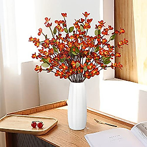 Artflower 6 Pack Artificial Silk Plum Blossom 23.6’’ Fake Plum Flower Stems Faux Cherry Flowers Cherry Blossom Branches Vase Arrangement for Table Centerpieces Home Wedding Party Decoration, Orange