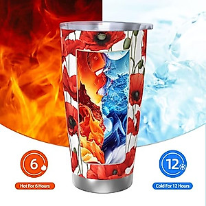 quopvn Red Poppy Flower Print 20oz Car Cup Ps Material Lid, Perfect For Hot & Cold Drinks