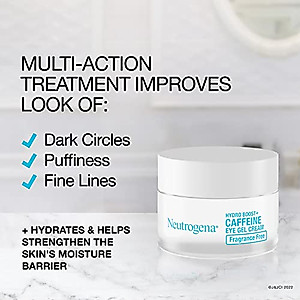 Neutrogena Hydro Boost+ Caffeine Eye Gel Cream, Fragrance-Free Cream with Hyaluronic Acid, Caffeine & Peptide Complex to Reduce the Look of Dark Circles, Fine Lines & Puffiness, 0.5 oz