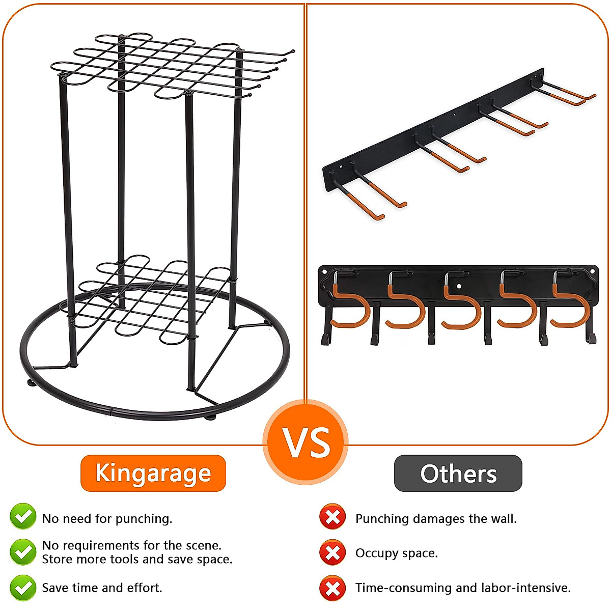 Garage Storage, Tool Storage Rack, Garage Organization, Organizes up to 40 Long-Handled Tools, Yard Tool Holder Organizer for Garage, Garden, Shed Storage Organization, Heavy Duty Steel, Black