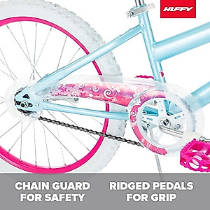 Huffy Illuminate 20” Girl’s Bike, Sky Blue Frame with Butterfly Graphics, Kickstand Included, Streamers and Chain Guard, White Tires and Pink Rims