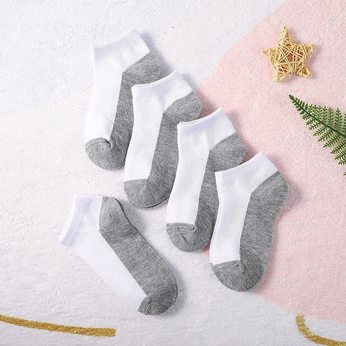 BOOPH 20 Pcs Boys Girls Half Cushion Socks Kids Low Cut Socks 6-8 Years Grey