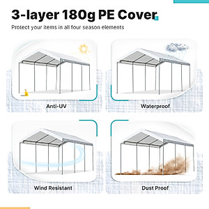 ADVANCE OUTDOOR Adjustable 10x20 ft Heavy Duty Carport Car Canopy Garage Boat Shelter Party Tent, Adjustable Peak Height from 9.5ft to 11ft, White