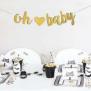 Fecedy Gold Glittery Letters OH BABY With Heart Banner for Baby shower