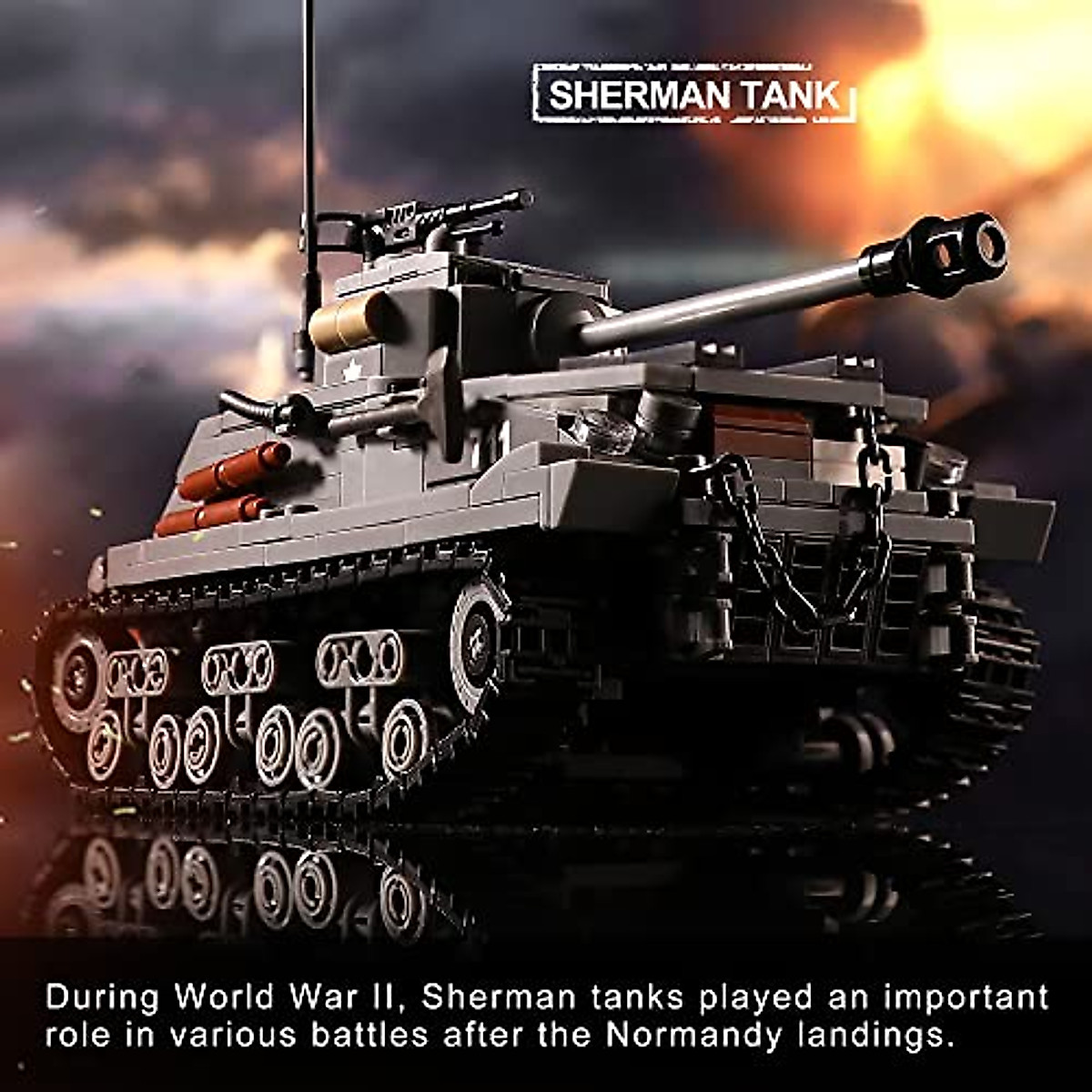 WW2 Army Tank Toys Building Kit, Create a German Tiger Tank and an American M4 Sherman Tank Model, Include 1184 Blocks, Great Military Toy Gift for Boys, Kids, and Teens Age 8-14