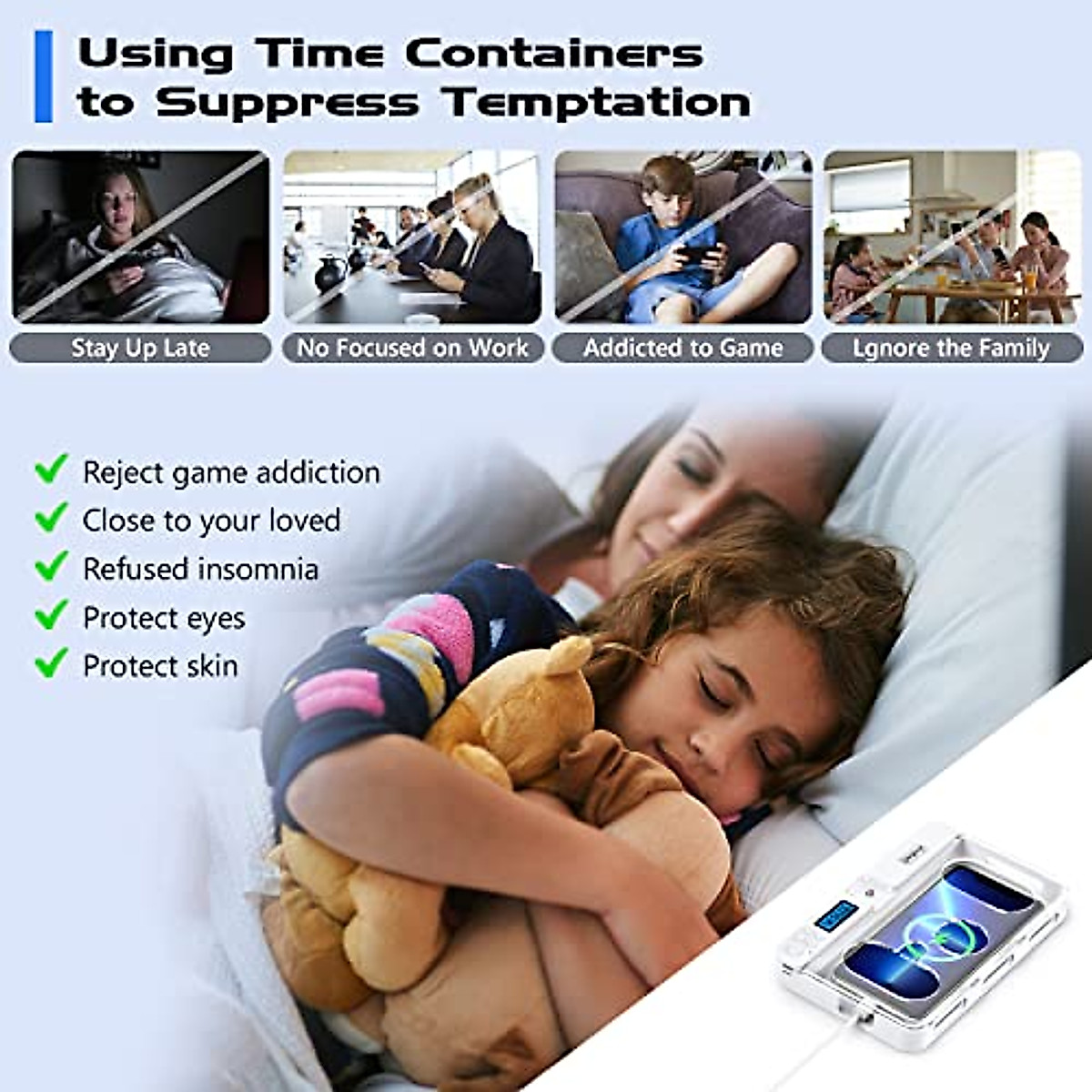 Jostart Cell Phone Timer Lock Box for iPhone and Android Phones, Portable Self-Control Phone Timer Locker Help Adults/Kids/Students Get More Focus,Prevent Excessive Phone/Game Addiction(New）