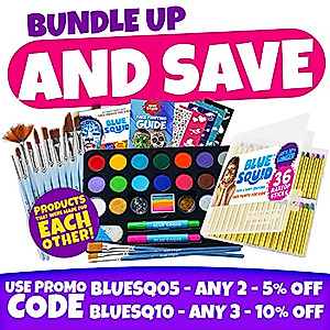 Face Paint Crayons for Kids, Blue Squid 36 Jumbo 3.25" Face & Body Painting Makeup Crayons, Safe for Sensitive Skin, 8 Metallic & 28 Classic Colors, Great for Birthdays & Halloween Makeup