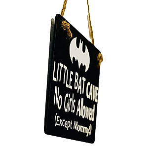 Little Bat Cave No Girls Allowed - Superhero Door Sign Hanger - Gift Present for Baby Shower Nursery