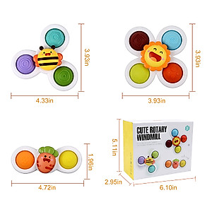 QIUXQIU 3PCS Suction Cup Spinner Toys for 1 2-Year-Old Boys Windmill Spinning Toys Baby Toys 12-18 Months Sensory Toys for Toddlers First Birthday Baby Gifts for 1-Year-Old Kids