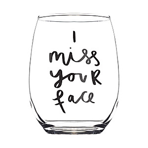 Celebrimo I Miss Your Face Wine Glass. Long Distance Relationship Gift for Best Friend - I Miss You Gifts For Boyfriend, Girlfriend - Military Gifts and Cute Gifts For Friends, Sister, Mom 15oz