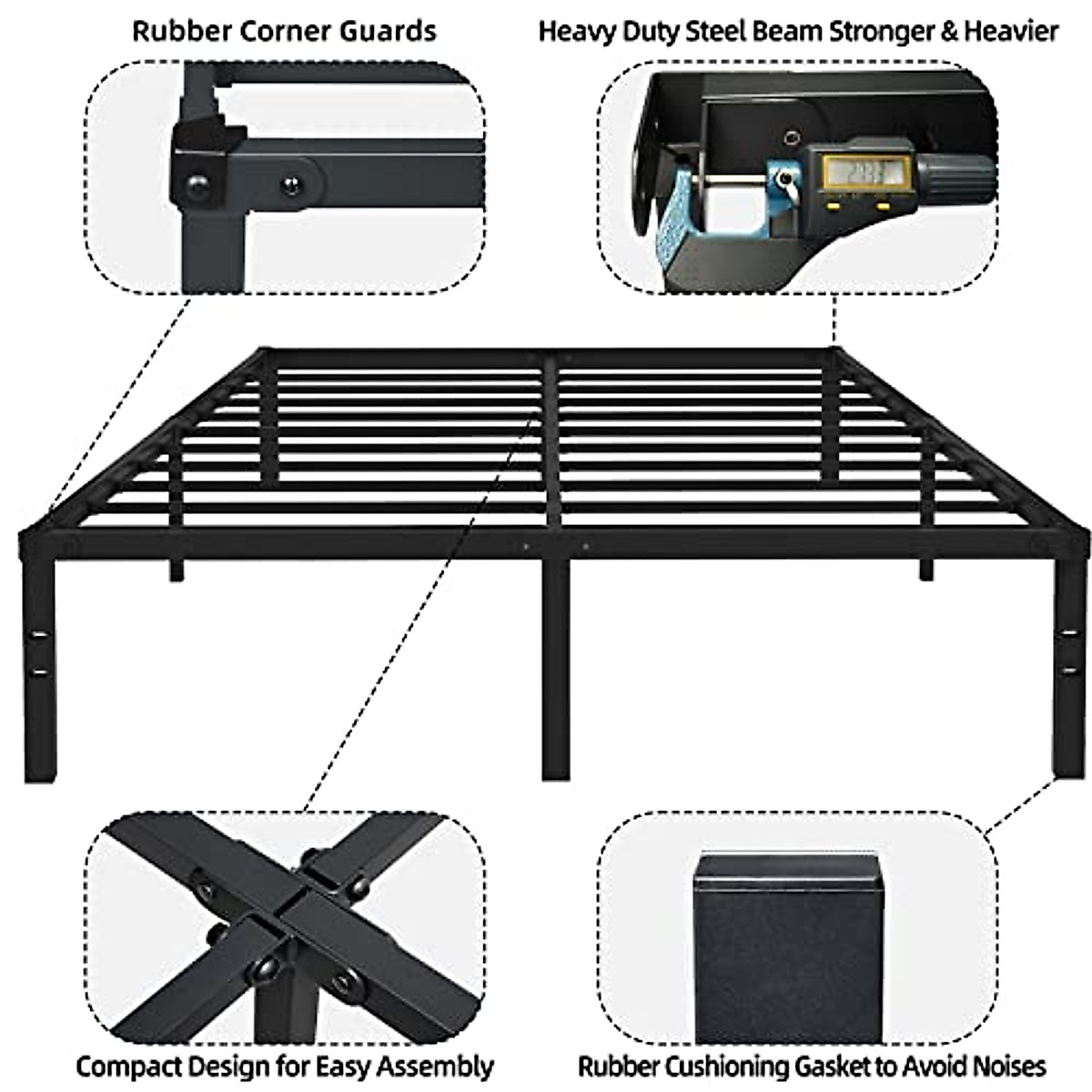 LUKIROYAL King Bed Frames - King Bed Frame No Box Spring Needed - King Size Platform Bed Frame with Safety Rounded Corners, Easy Assembly Bed Fram, Noiseless Storage Space Under, Black