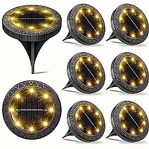 Solar Ground Lights 8 Pack, Ip68 Waterproof Solar Garden Lights Outdoor, Bright Solar Powered Pathway Lights, Led Yard Lights, Solar Landscape Lighting for Yard Lawn Patio Driveway Walkway(Warm White)