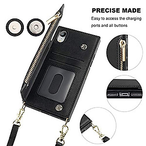 Bocasal Crossbody Wallet Case for iPhone Xr with Card Holder,Zipper Card Slot Protector Shockproof Purse Cover with Removable Cross Body Strap 6.1 Inch(Black)