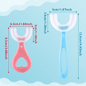 4 Packs Kids U Shaped Toothbrush, Food Grade Soft Silicone Head, Age 2-6 Kidstoothbrush 360 Degree Oral Teeth Cleaning Design for Toddlers and Children (Round and Long Style)