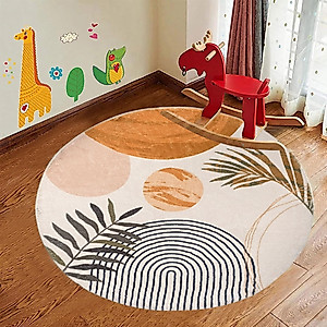 Boho Round Rug 3Ft Washable Round Bathroom Rug Non-Slip Circle Rug Soft Rugs Sunset Rainbow Round Carpet for Bedroom Entryway Sofa Living Room