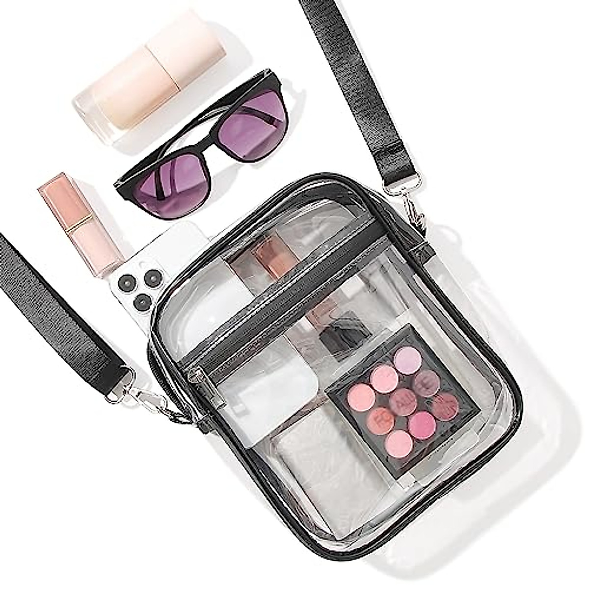 TOBVZOO Clear Bag Stadium Approved｜Clear Crossbody Bags for Women Men｜Clear Purse for Concerts Festivals Sports Events (Black - waterproof zipper)