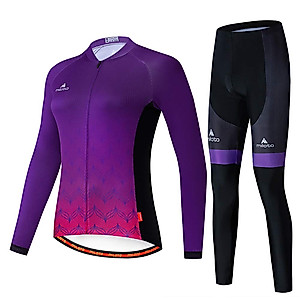 Uriah Women's Cycling Jersey and Pants Sets Long Sleeve Reflective Dark Purple Size S(CN)